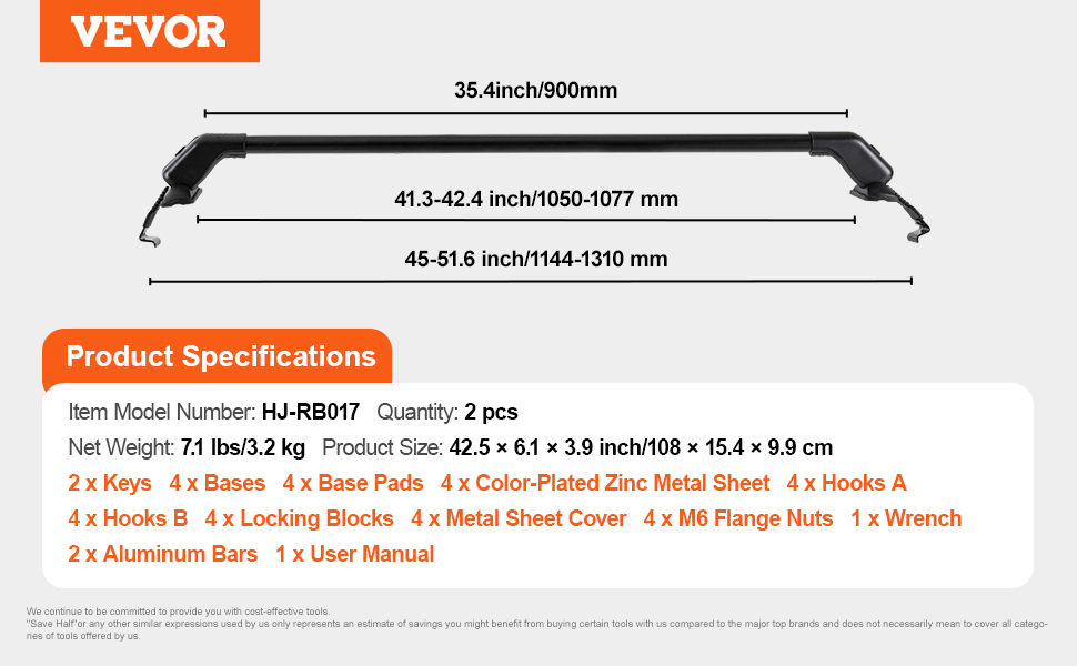 VEVOR Universal Roof Rack Crossbar for Naked Roof Vehicle Aluminum with ...