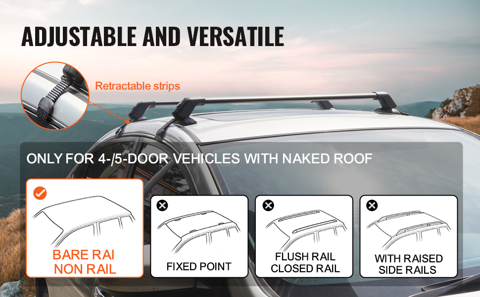 VEVOR Universal Roof Rack Crossbar for Naked Roof Vehicle Aluminum with ...