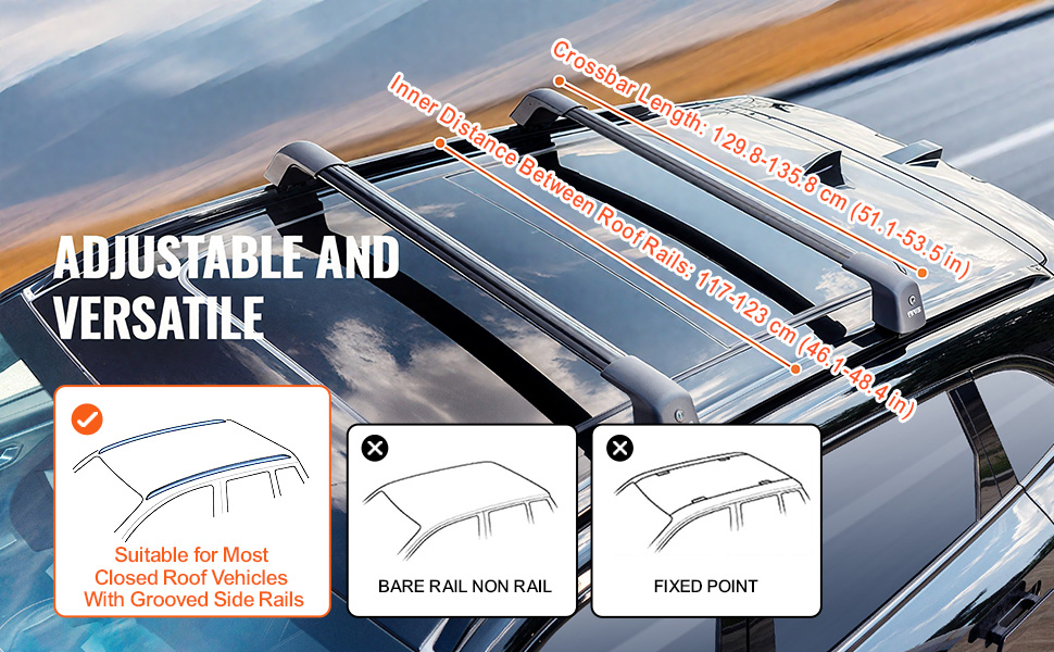 VEVOR Universal Roof Rack Crossbar Max 53.5" Fits Grooved Side Rails ...