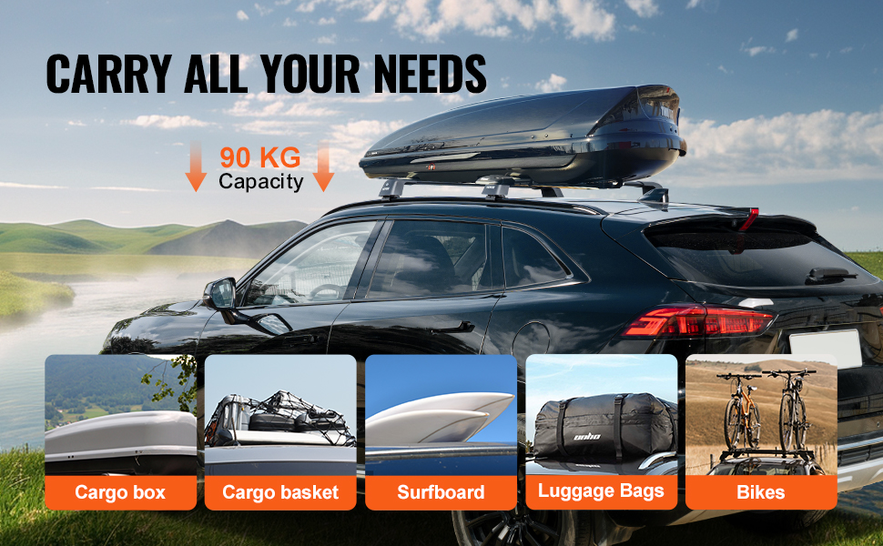 VEVOR Universal Roof Rack Crossbar Max 47.6" Fits Grooved Side Rails ...