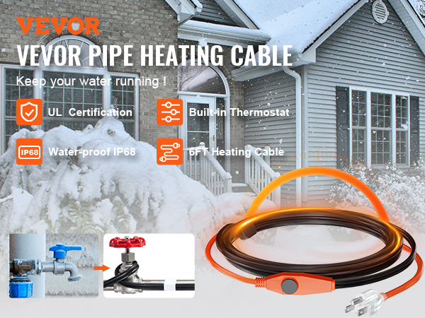 Pipe Heating Cable 6FT 7W/FT Heat Tape for Pipes with Built-in ...