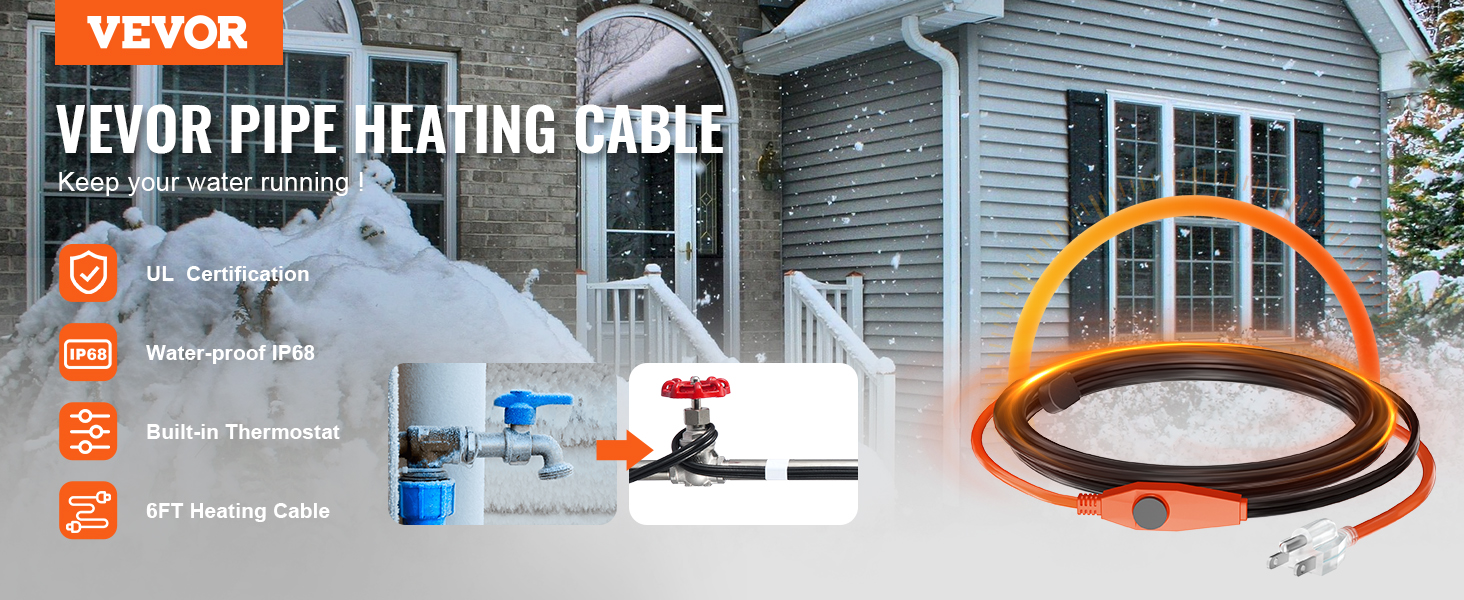 Pipe Heating Cable 6FT 7W/FT Heat Tape for Pipes with Built-in ...