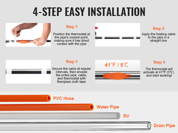 Pipe Heating Cable 60FT 7W/FT Heat Tape for Pipes with Built-in ...