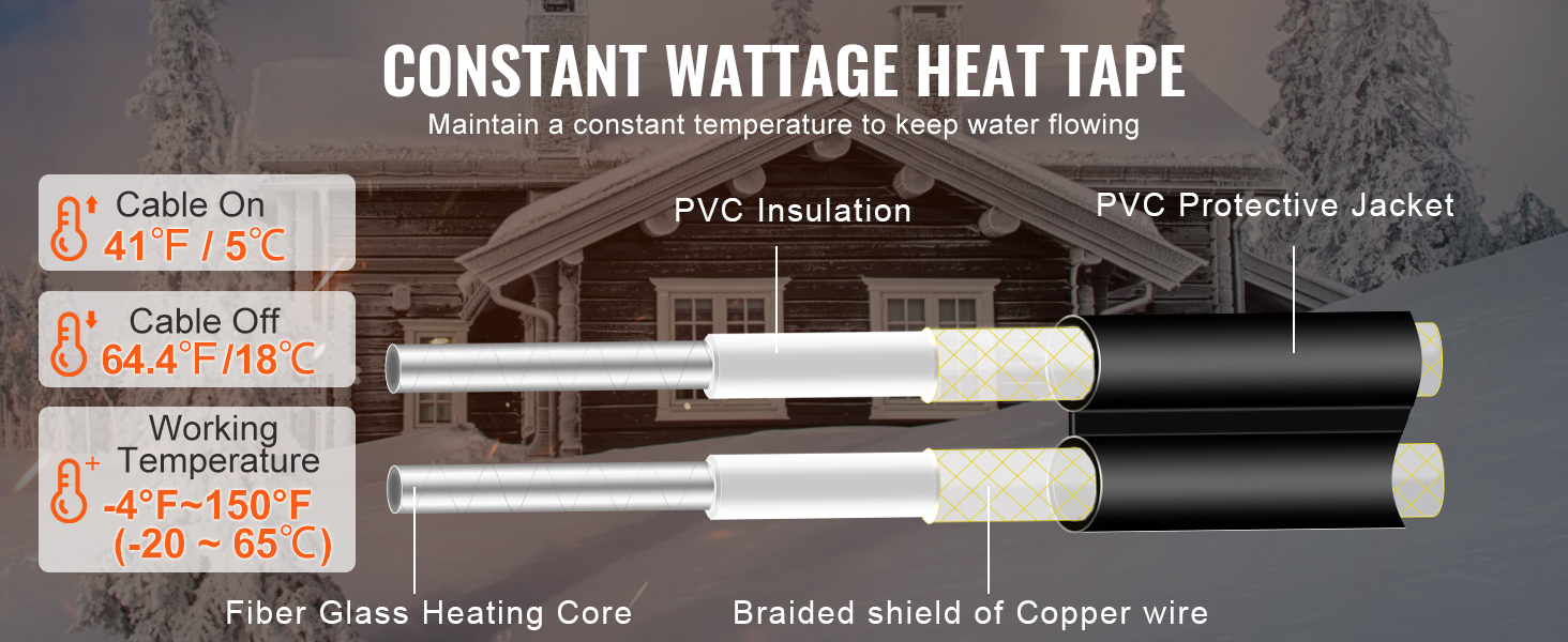 Pipe Heating Cable 60FT 7W/FT Heat Tape for Pipes with Built-in ...
