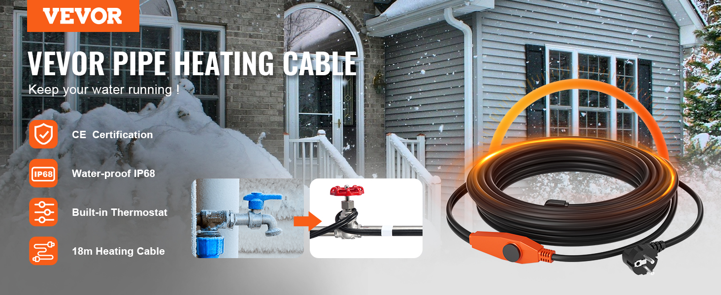 Pipe Heating Cable 60FT 7W/FT Heat Tape for Pipes with Built-in ...