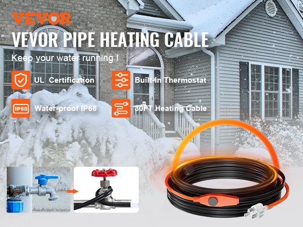 Pipe Heating Cable 30FT 7W/FT Heat Tape for Pipes with Built-in ...