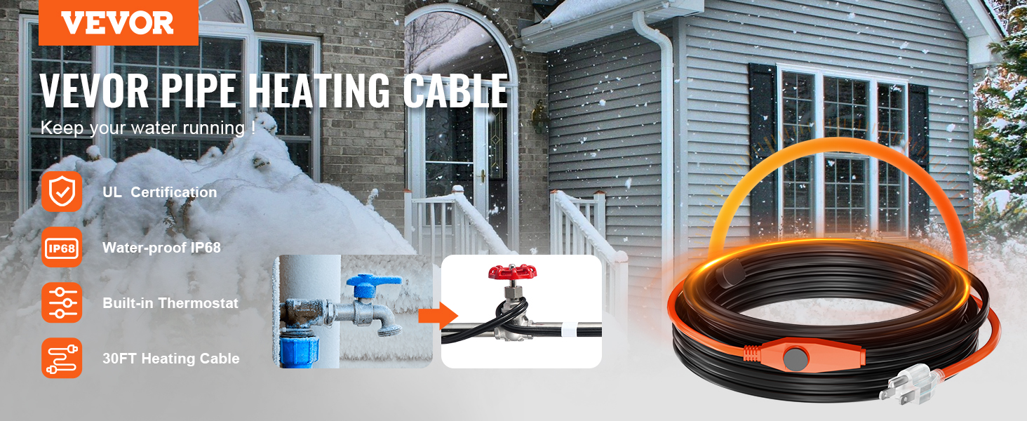 Pipe Heating Cable 30FT 7W/FT Heat Tape for Pipes with Built-in ...