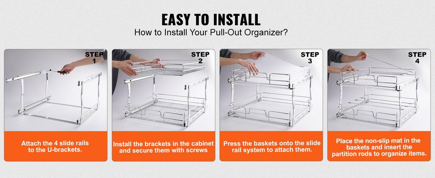 VEVOR 2 Tier 20"W x 21"D Pull Out Cabinet Organizer, Heavy Duty Slide ...