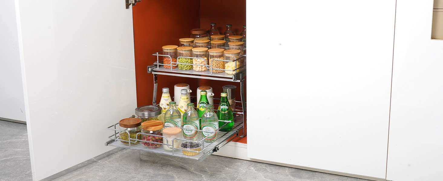 VEVOR 2 Tier 20"W x 21"D Pull Out Cabinet Organizer, Heavy Duty Slide ...
