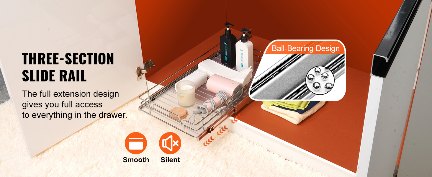 VEVOR 12"W x 17"D Pull Out Cabinet Organizer, Heavy Duty Slide Out ...
