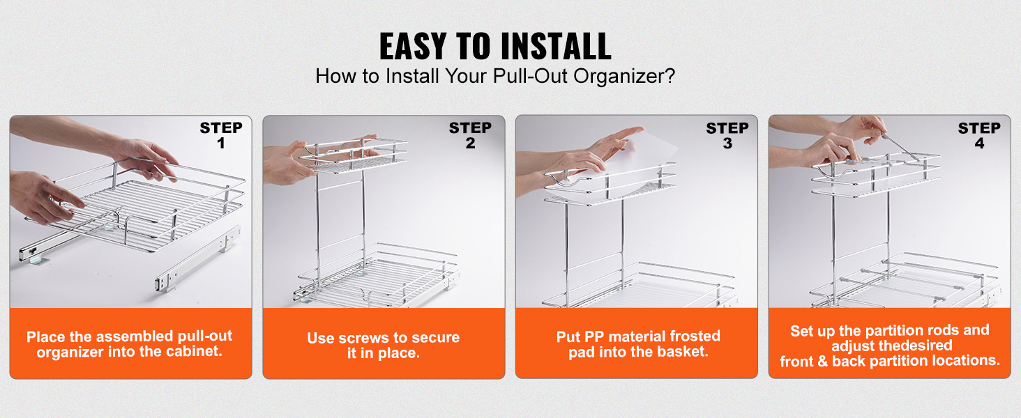 VEVOR 2 Tier 12"W x 17"D Pull Out Cabinet Organizer, Heavy Duty Slide ...