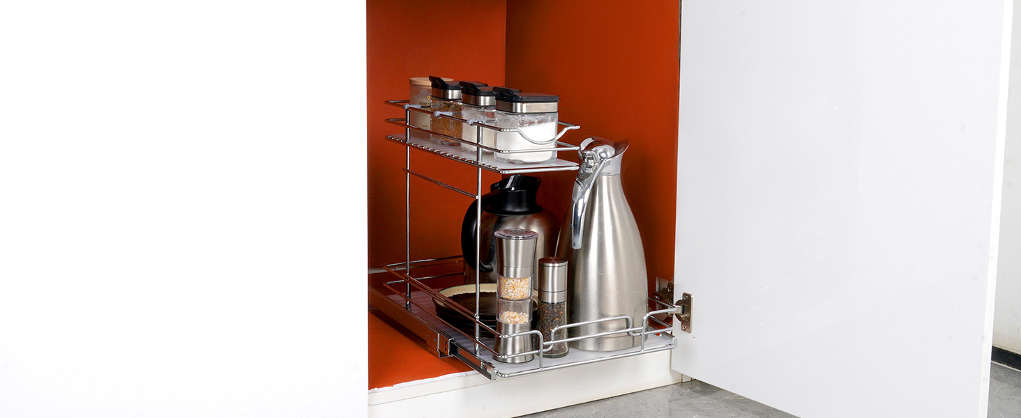 VEVOR 2 Tier 12"W x 17"D Pull Out Cabinet Organizer, Heavy Duty Slide ...