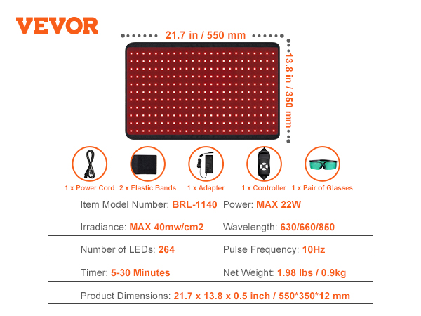 VEVOR Red Light Therapy for Body, 264 LEDs Light Therapy Pad with ...