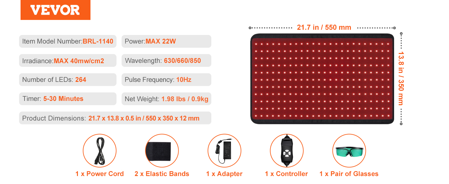 VEVOR Red Light Therapy for Body, 264 LEDs Light Therapy Pad with ...