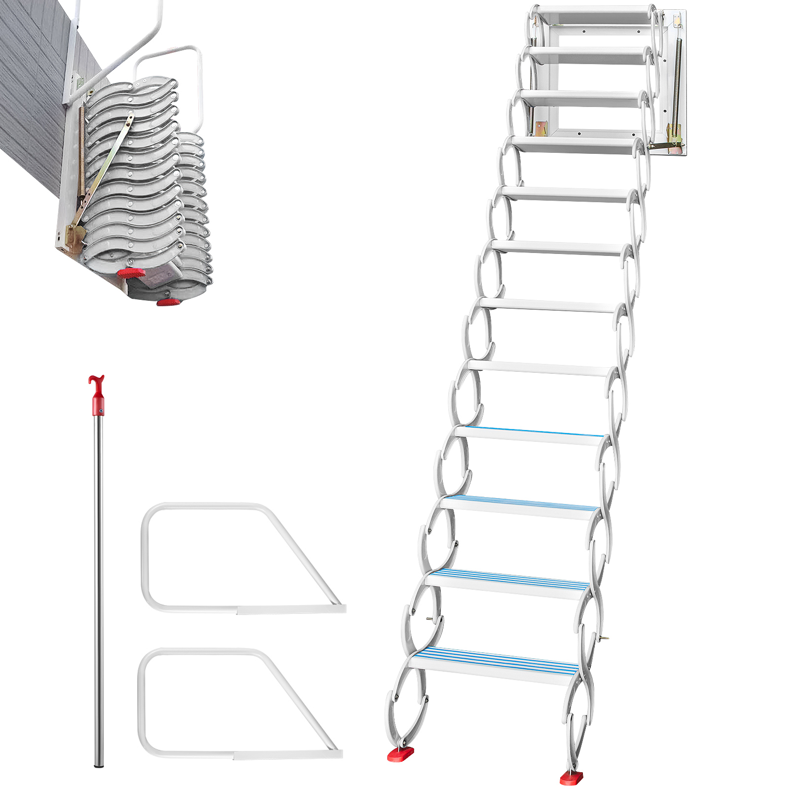 VEVOR Attic Steps Pull Down 12 Steps Attic Stairs Alloy Attic Access ...