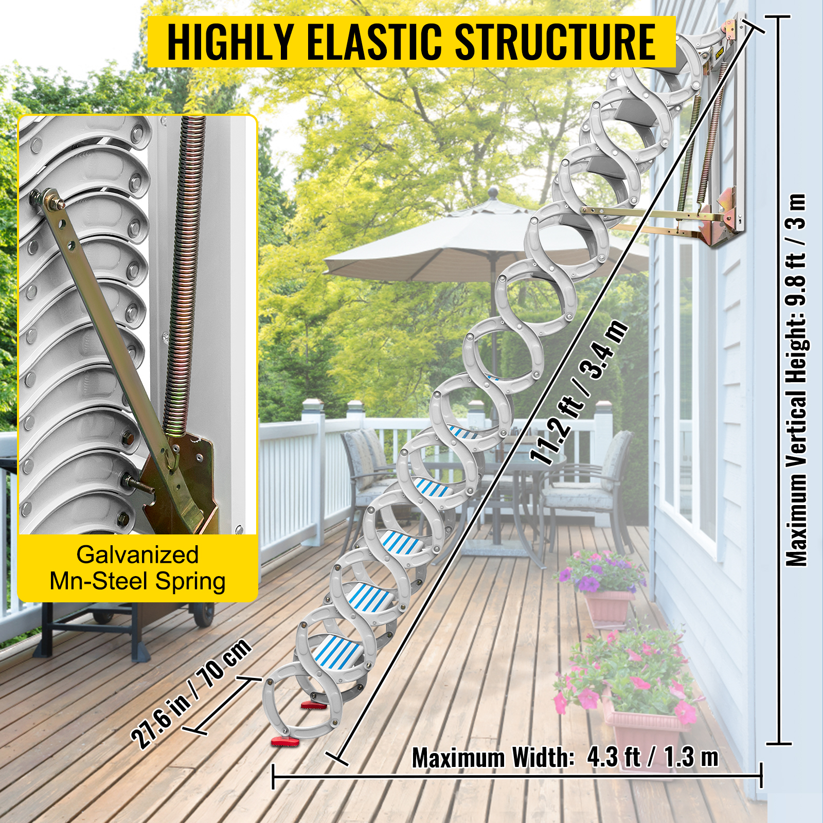 VEVOR Attic Steps Pull Down 12 Steps Attic Stairs Alloy Attic Access ...