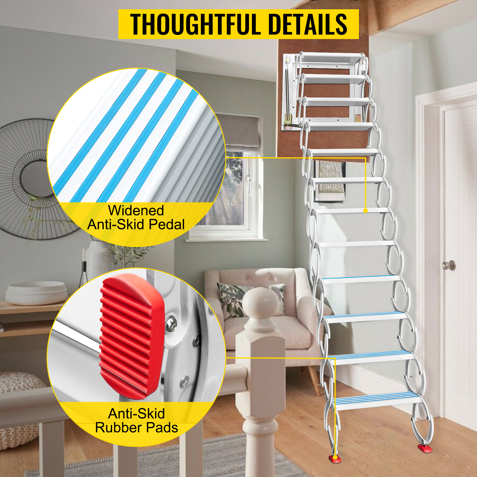 VEVOR Attic Steps Pull Down 12 Steps Attic Stairs Alloy Attic Access ...
