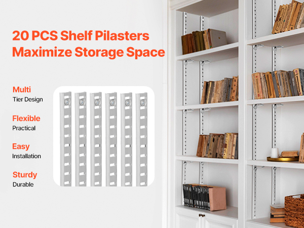 VEVOR Shelf Track 72.3-inch 20 Pack Adjustable Steel Wall Mounted Shelf ...