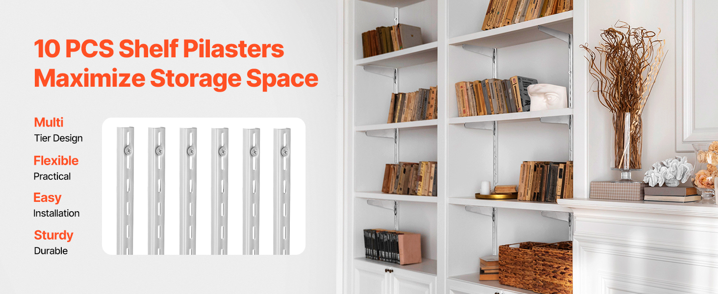 VEVOR Shelf Track 39-inch 10 Pack Adjustable Steel Wall Mounted Shelf ...