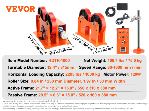 VEVOR 110V Turning Rolls Linkage Roller, 1000KG/2205LBS Loading Welding ...