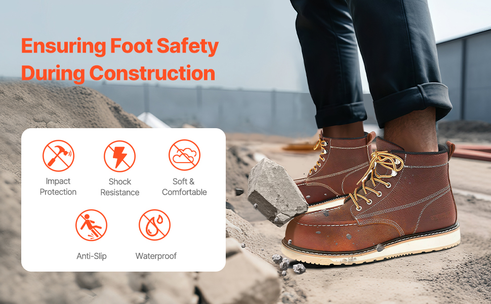 Steel Toe Work Boots US Size 9.5 Waterproof Moc Toe for Men Slip ...