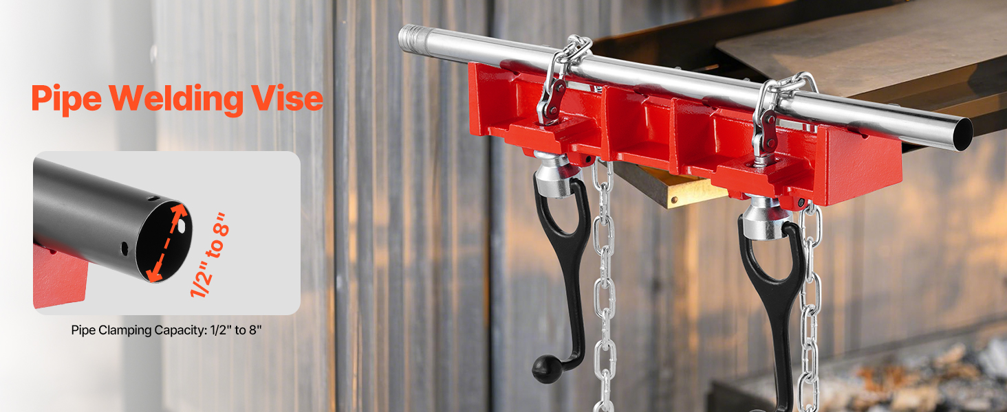 Pipe Welding Vise 1/2" to 8" Pipe Welding Clamp with Dual Chains & Handles | VEVOR US