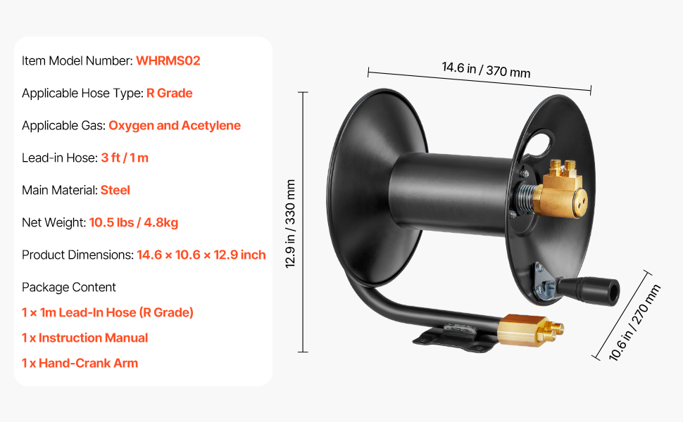 Welding Hose Reel Hand Crank Rewind Hose Reel Heavy Duty Steel for ...