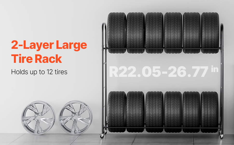 Rolling Tire Storage Rack 2-Shelf Tire Holder Hold up to 12 Standard ...