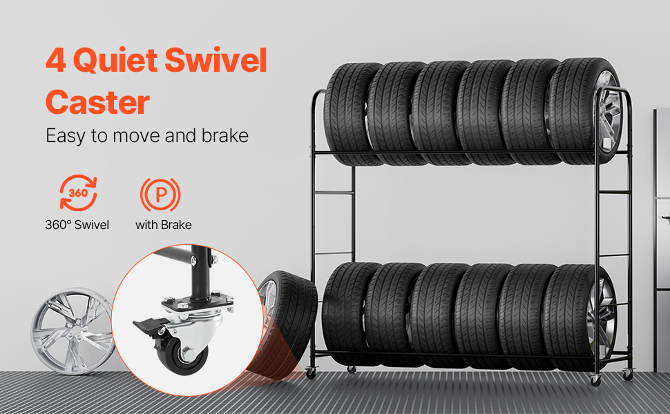 VEVOR Rolling Tire Storage Rack 2-Shelf Tire Holder Hold up to 12 ...