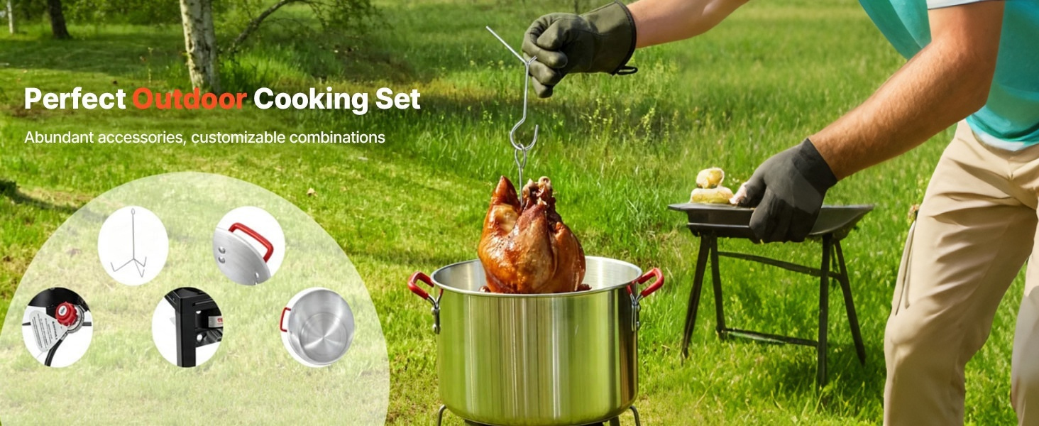 VEVOR Turkey Deep Fryer, 30-qt Turkey & 10-qt Fish Steamer Cooker Set ...