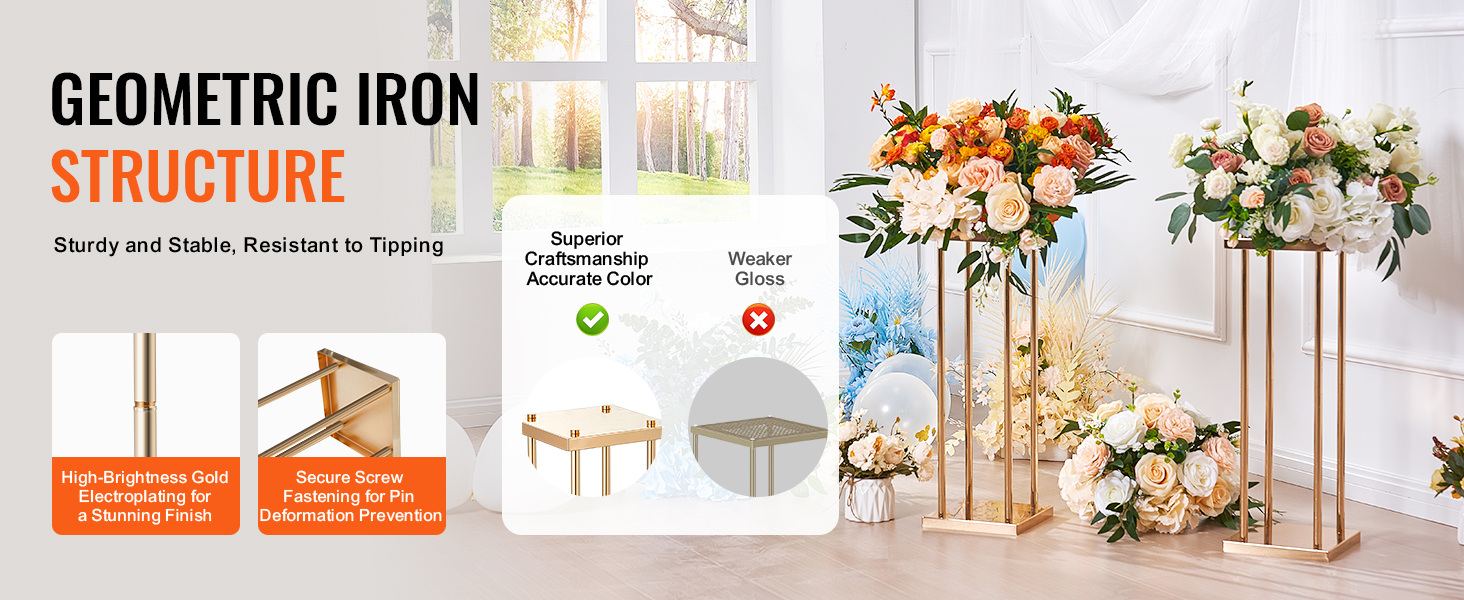 VEVOR 4PCS Gold Metal Column Wedding Flower Stand, 31.5inch High With ...