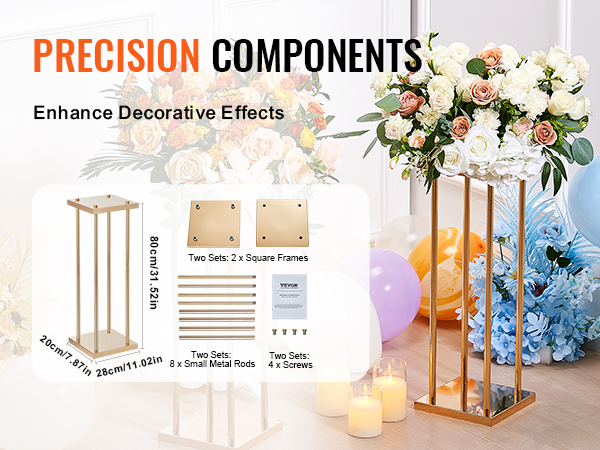 VEVOR 4PCS Gold Metal Column Wedding Flower Stand, 31.5inch High With ...