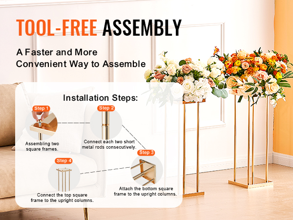 VEVOR 4PCS Gold Metal Column Wedding Flower Stand, 31.5inch High With ...