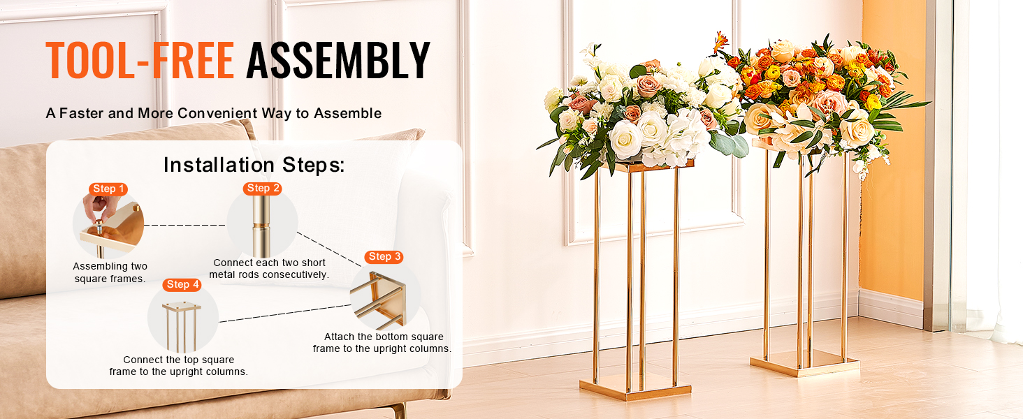 VEVOR 4PCS Gold Metal Column Wedding Flower Stand, 31.5inch High With ...