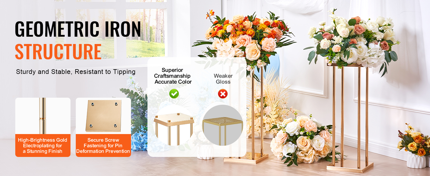 VEVOR 4PCS Gold Metal Column Wedding Flower Stand, 23.6inch High With ...