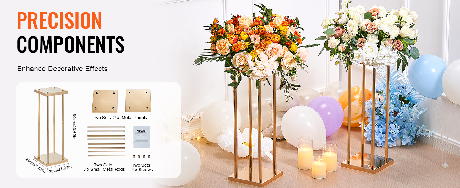 VEVOR 4PCS Gold Metal Column Wedding Flower Stand, 23.6inch High With ...