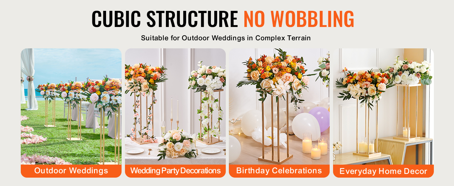 VEVOR 4PCS Gold Metal Column Wedding Flower Stand, 23.6inch High With ...