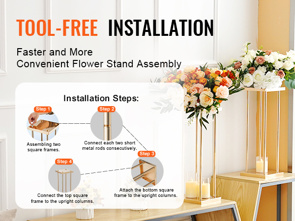 VEVOR 4PCS Gold Metal Column Wedding Flower Stand, 23.6inch High With ...