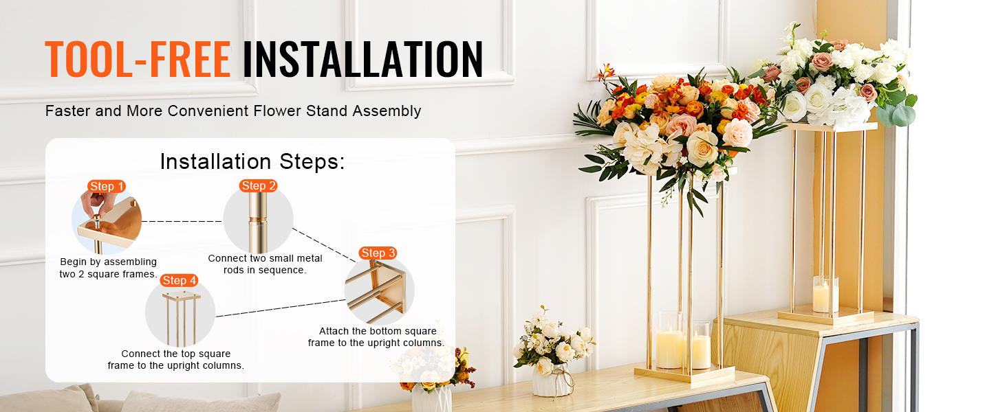 VEVOR 4PCS Gold Metal Column Wedding Flower Stand, 23.6inch High With ...