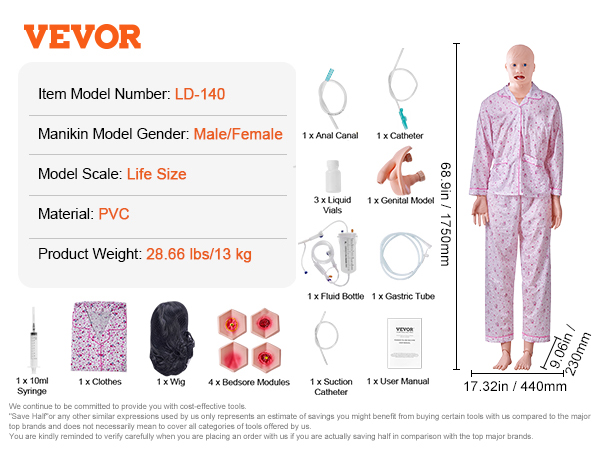 VEVOR Nursing Training Manikin, Male/Female Life Size Demonstration ...