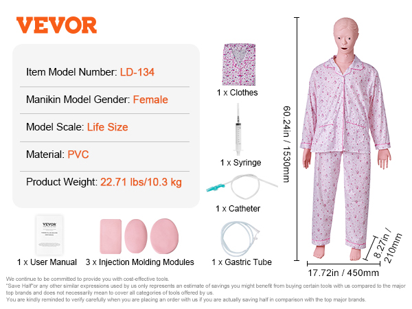 VEVOR Nursing Training Manikin, Female Life Size Demonstration Human ...