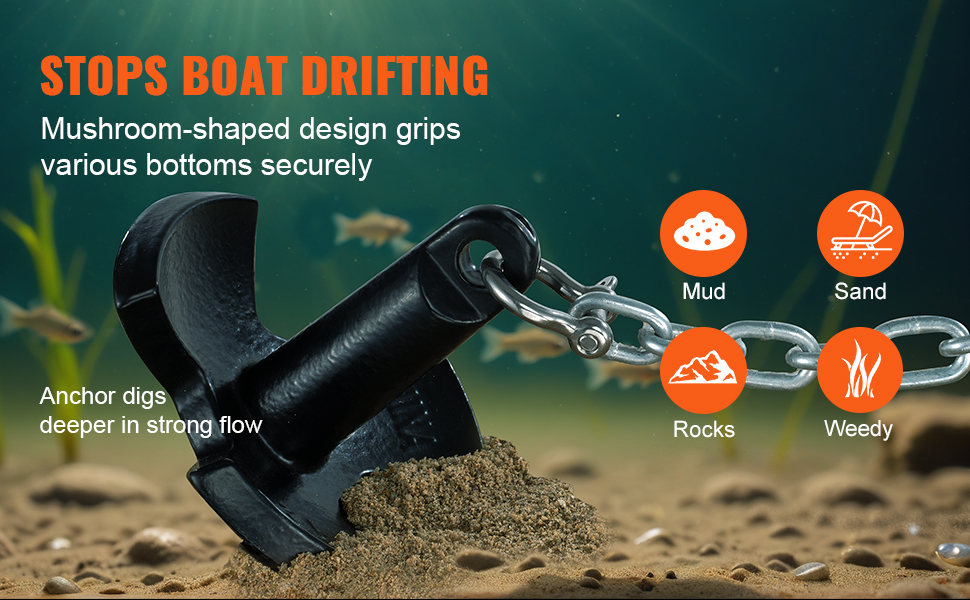 VEVOR River Anchor, 12 LBS Boat Anchor Cast Iron Black Vinyl-Coated ...