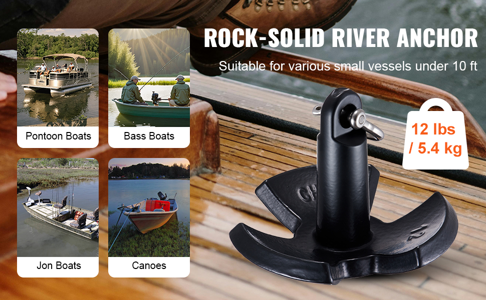 VEVOR River Anchor, 12 LBS Boat Anchor Cast Iron Black Vinyl-Coated ...