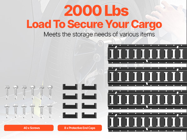 VEVOR E Track Tie Down Rail Kit, 2' Steel Rails, 4 Pack, Secure Cargo ...