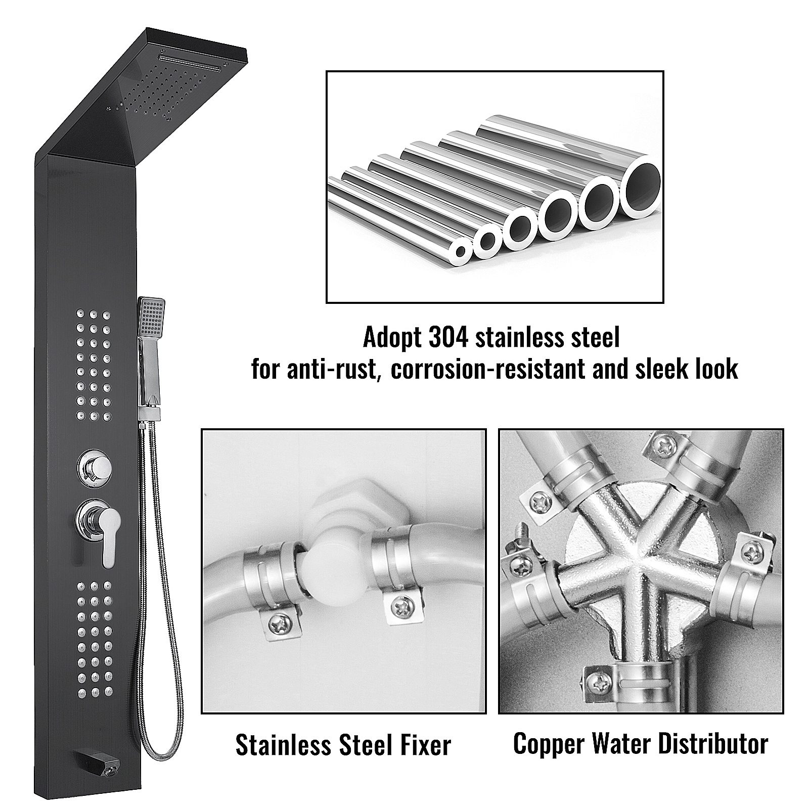 VEVOR Shower Panel Tower System Stainless Steel Multi-Function Shower ...
