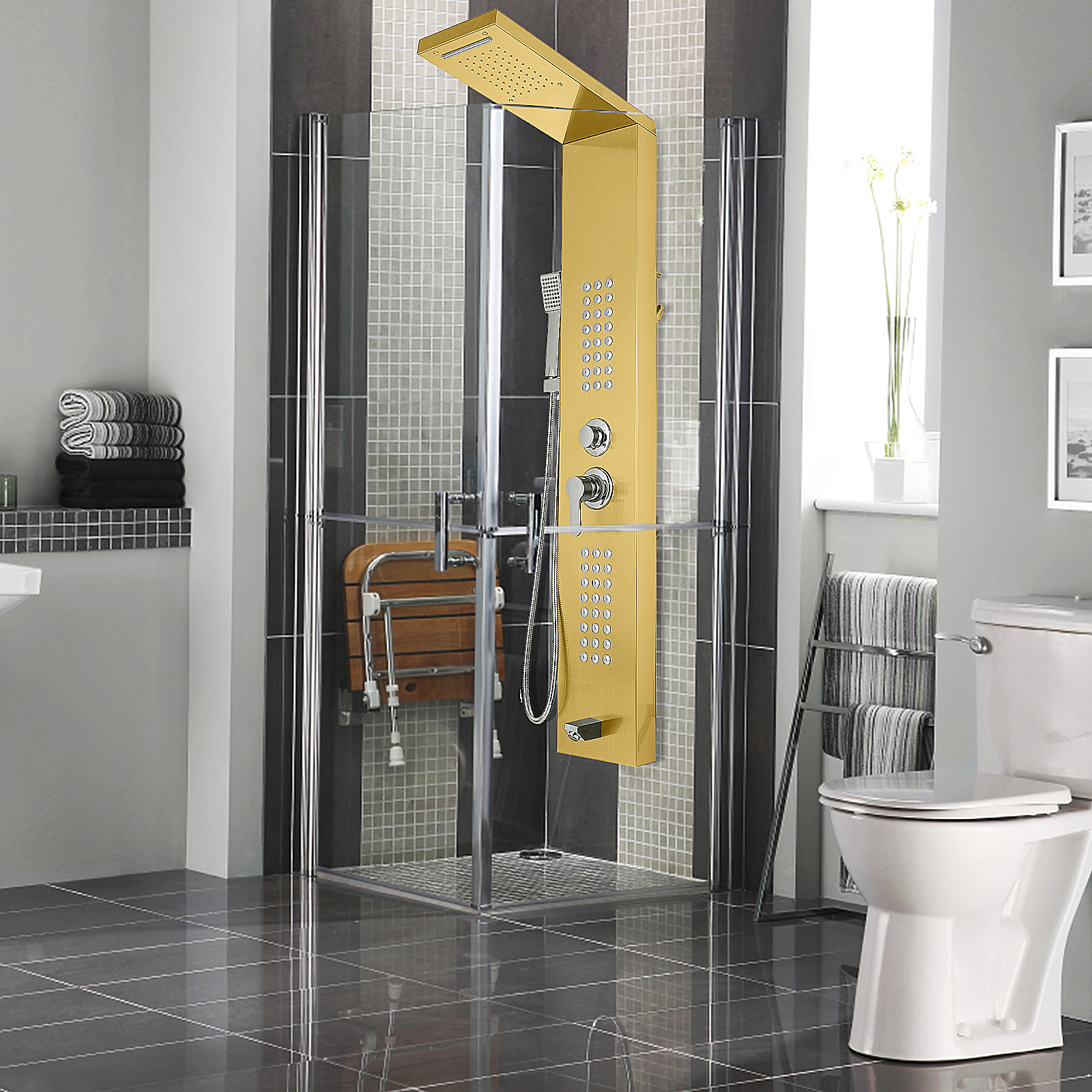 VEVOR 5 in1 Shower Panel Tower System Gold Stainless Steel Multi ...