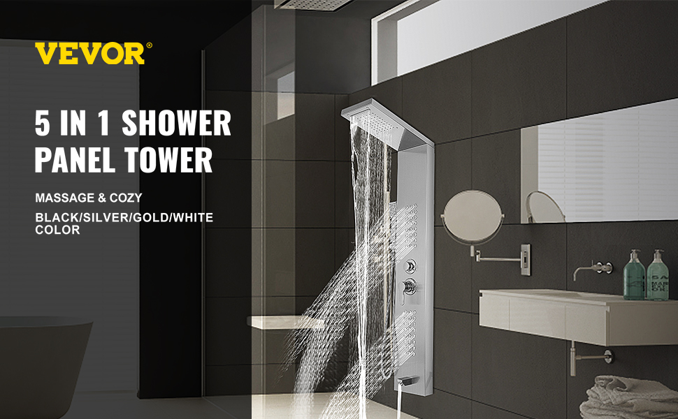 VEVOR Shower Panel Tower System Stainless Steel Multi-Function Shower ...