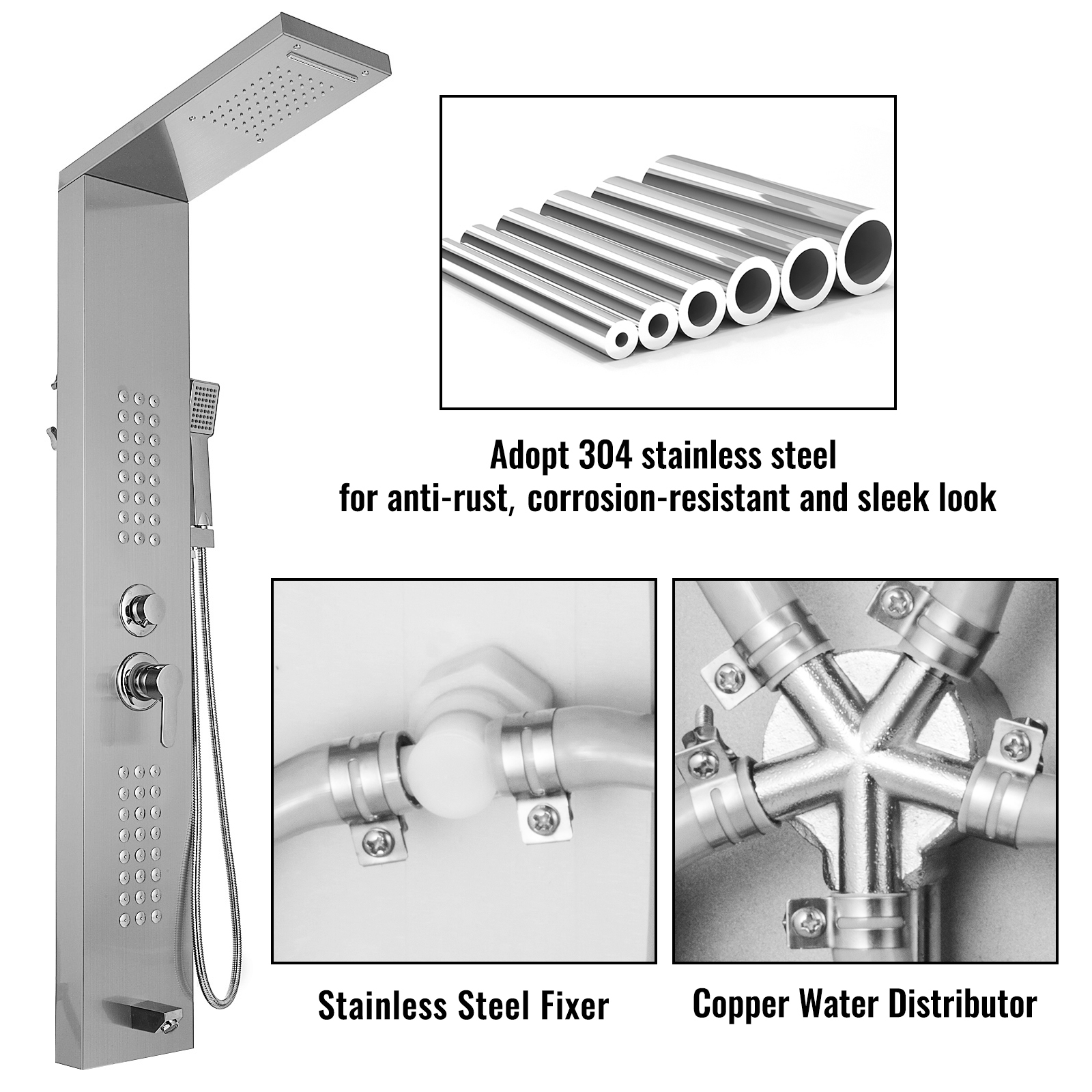 VEVOR Shower Panel Tower System Stainless Steel Multi-Function Shower ...
