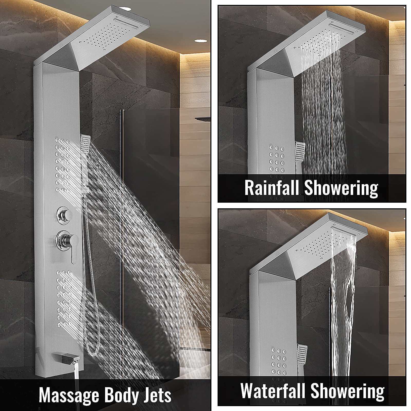 VEVOR Shower Panel Tower System Stainless Steel Multi-Function Shower ...