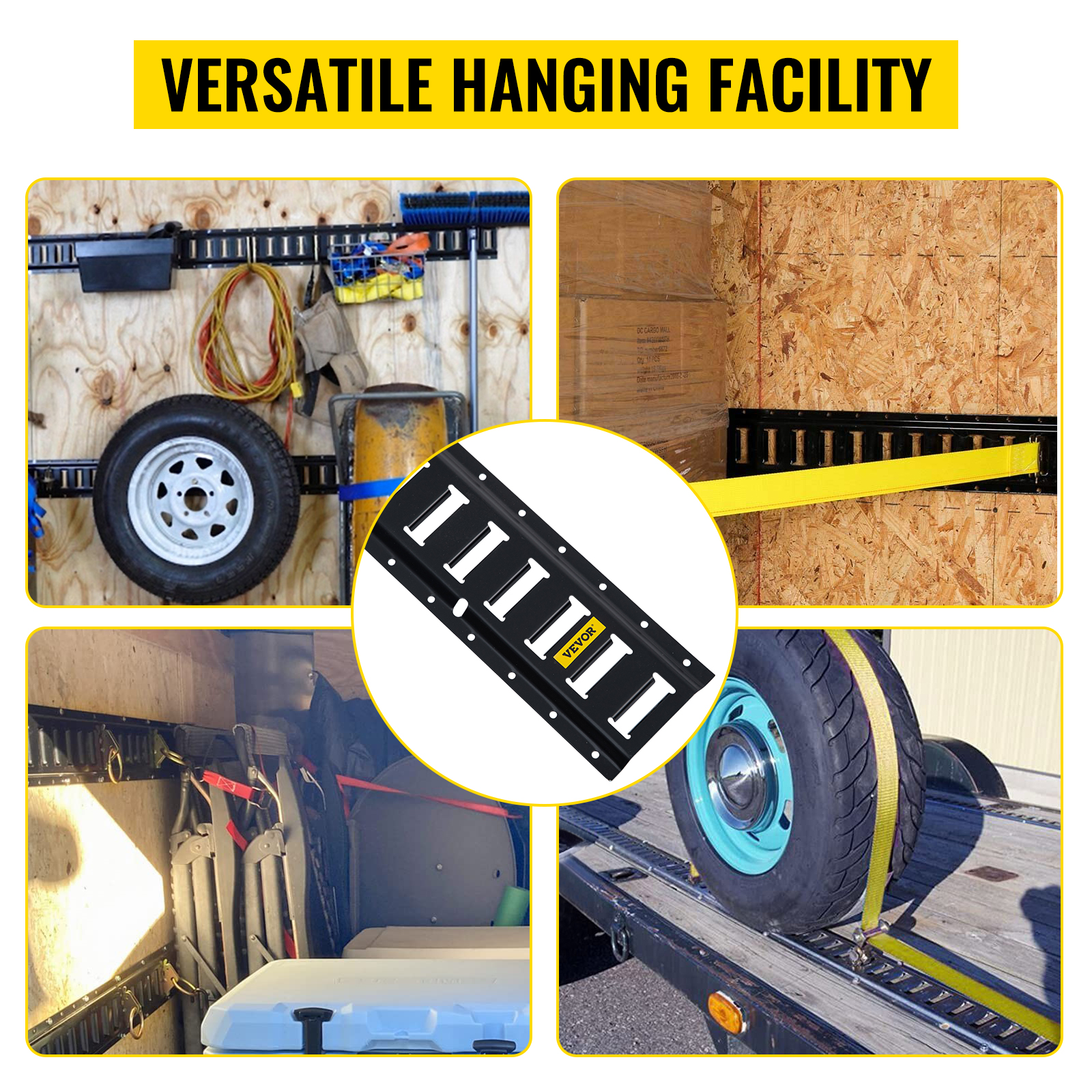 VEVOR E-Track Tie-Down Rail, 4PCS 8-FT Steel Rails w/Standard 1"x2.5 ...